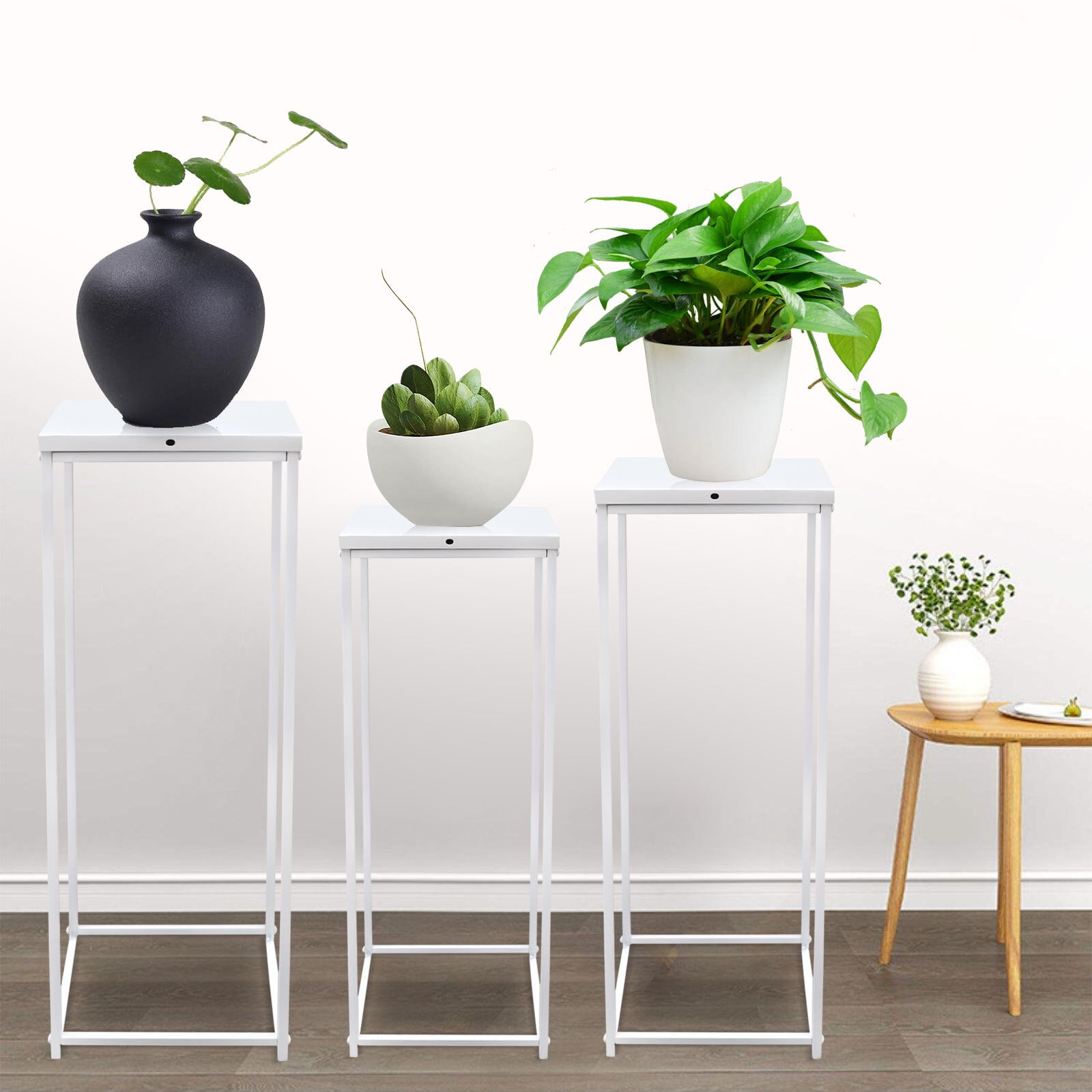 DJDG Set of 3 Metal Plant Stand White Nesting Display Rack,End Table ...