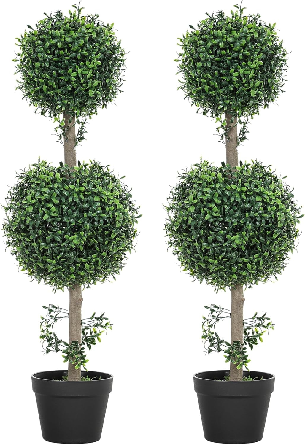 DJDG Set of 2 Decorative Artificial Plants, Topiary Ball-Shaped Boxwood ...