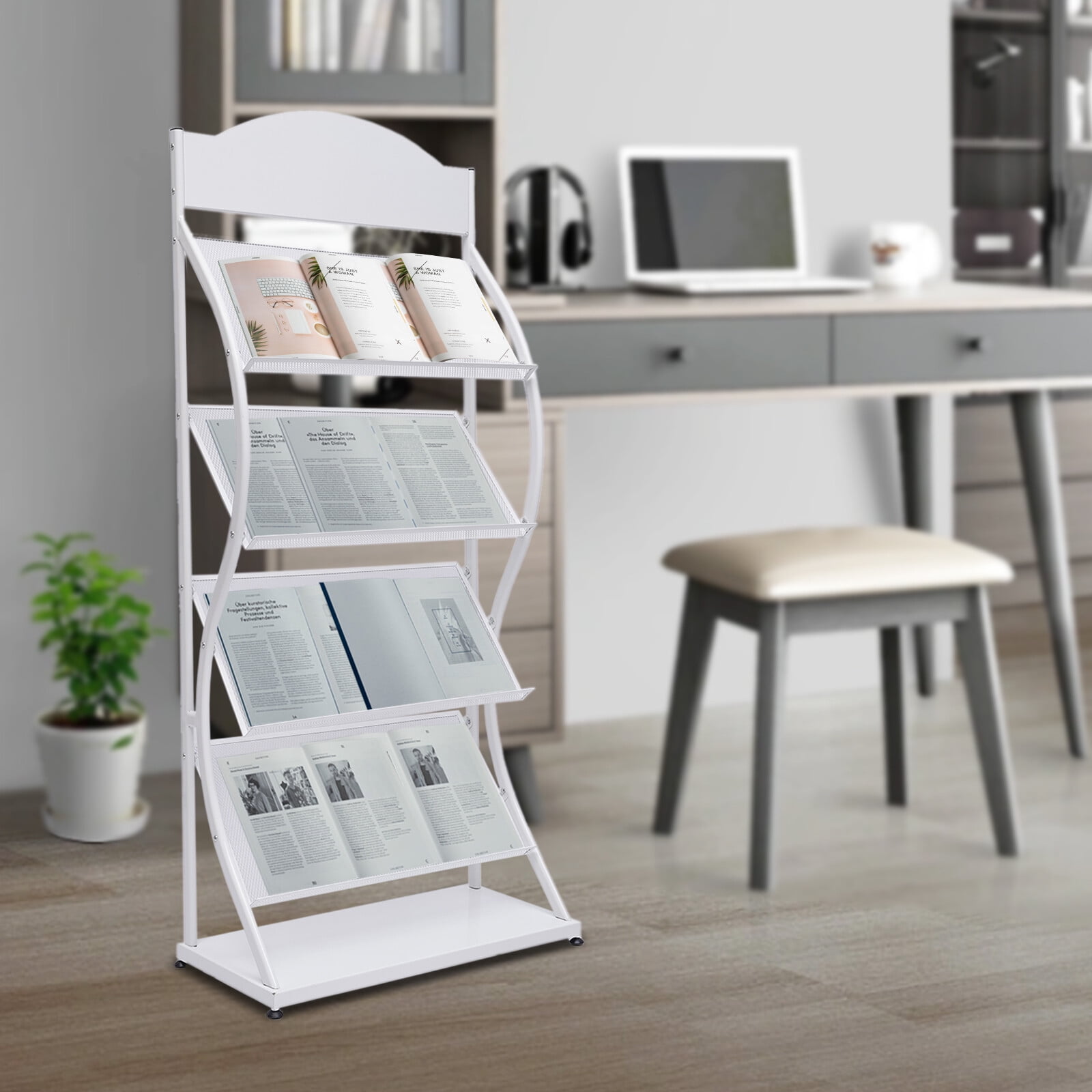 DJDG White Floor-Standing Magazine Rack Information Rack Storage Rack ...