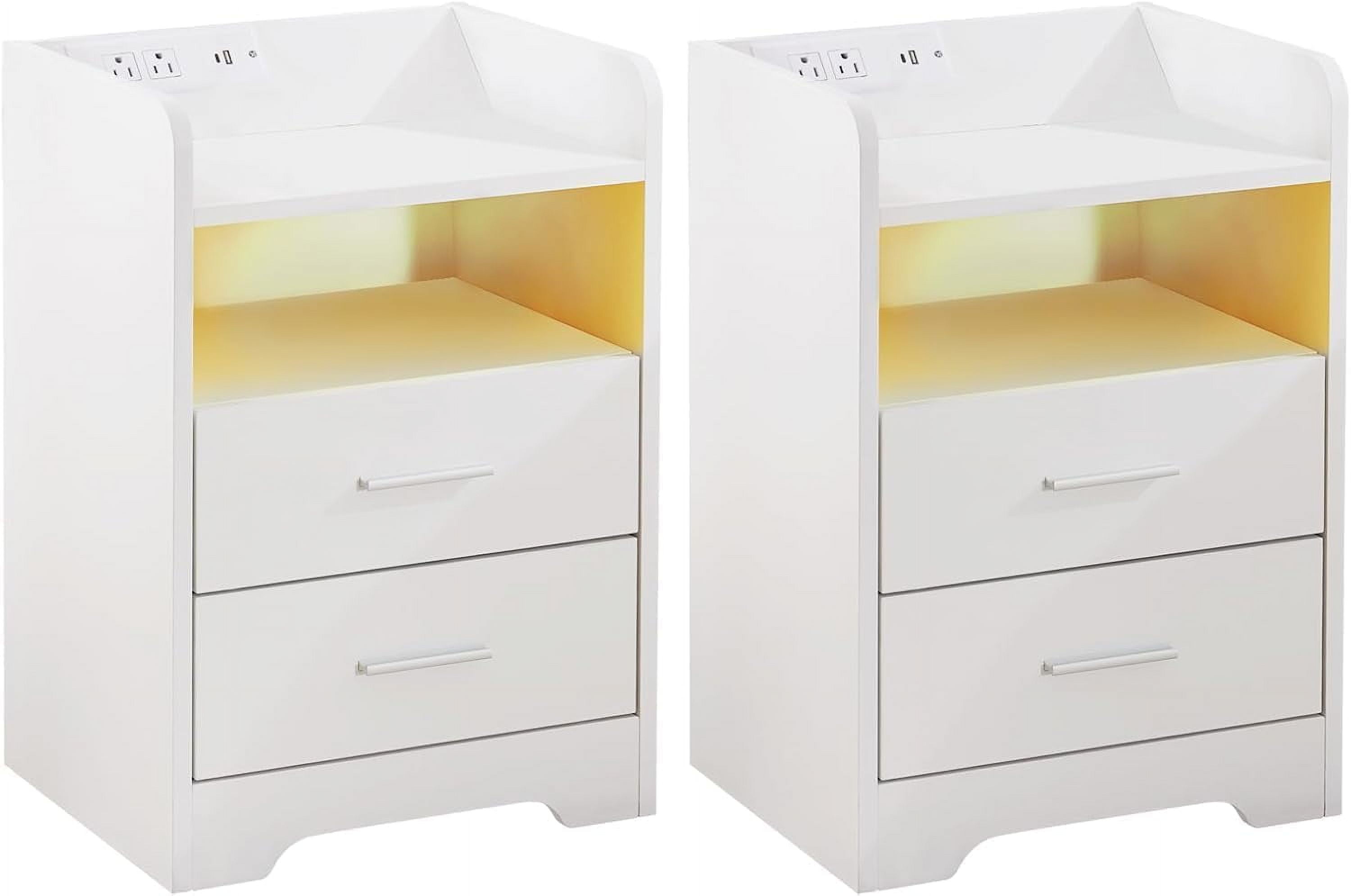 DJDG White Nightstand Set of 2, Nightstand with Charging Station and ...