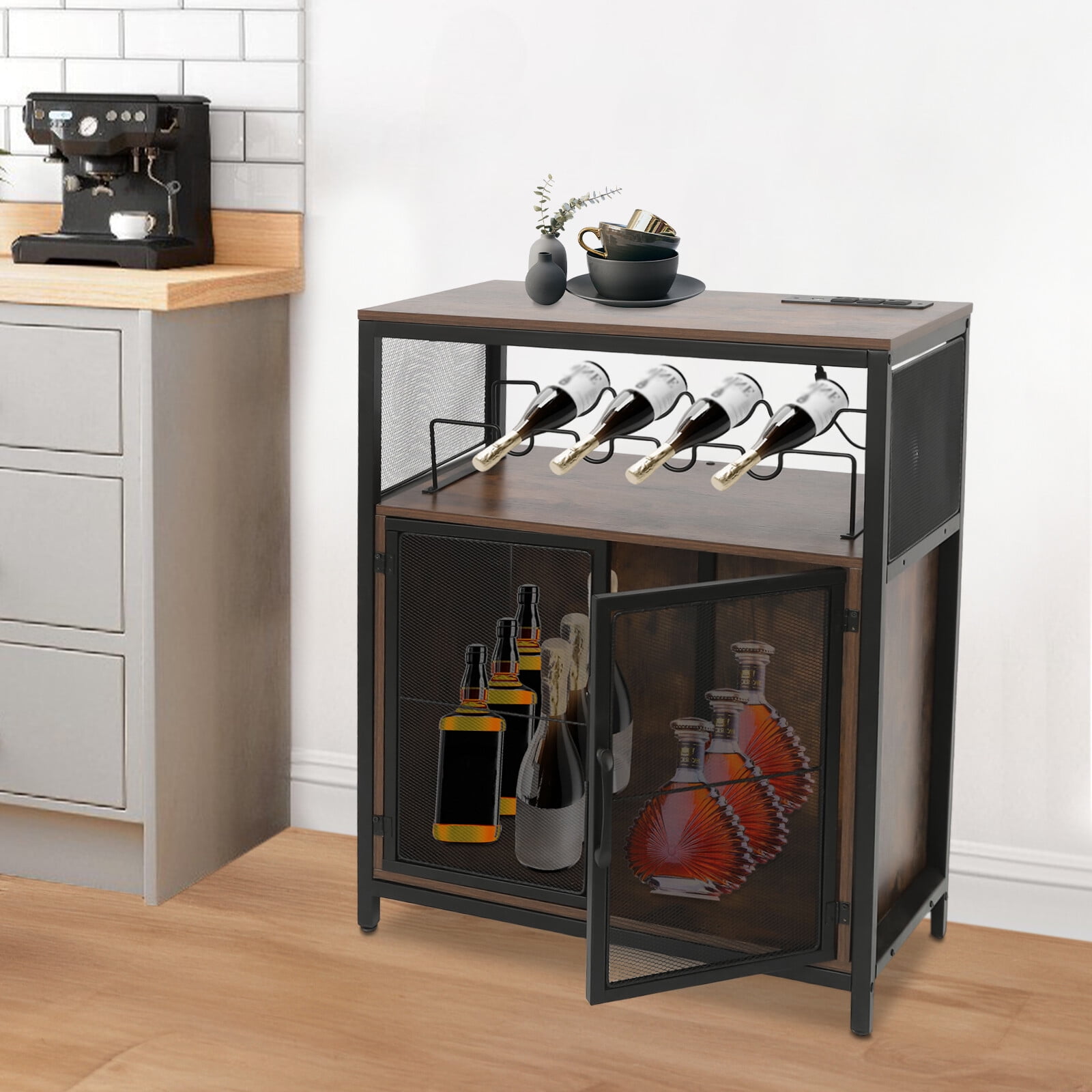DJDG Wine Bar Cabinet for Home with RGB Light and Outlet,Freestanding ...
