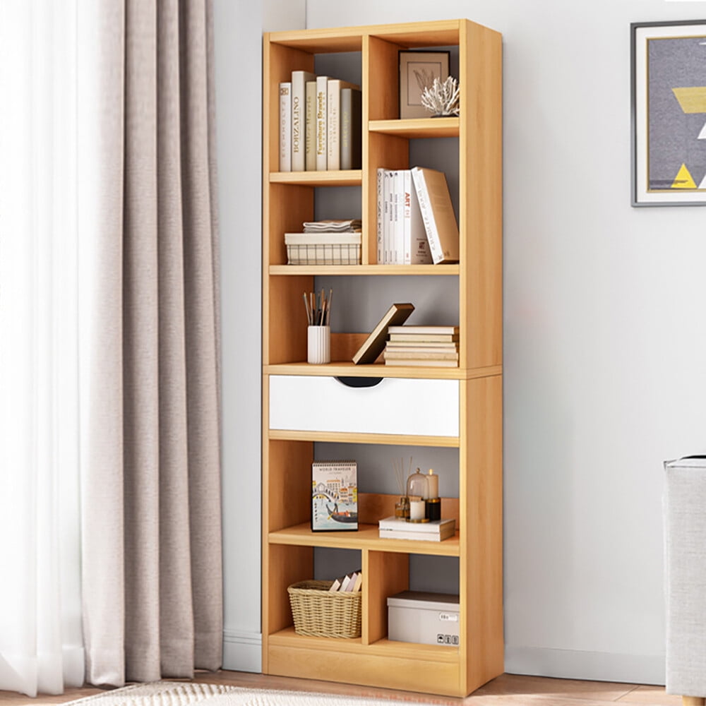 DJDG Wooden Bookshelf, Modern Open Shelf Bookcase, Free Standing ...