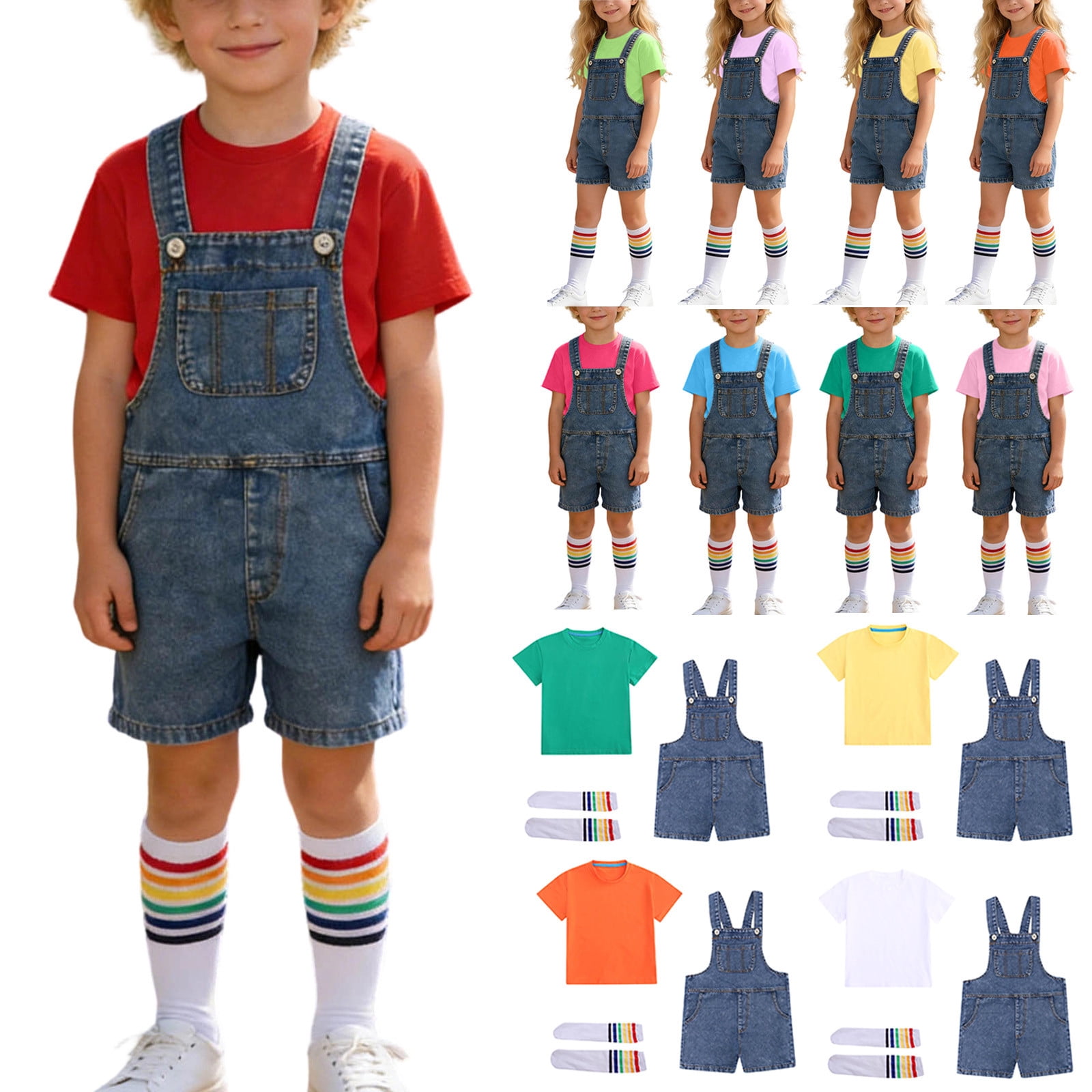 DJDLJWCJ 3 Pack Little Boys Overalls Outfits Sets Stretch Soft Short ...
