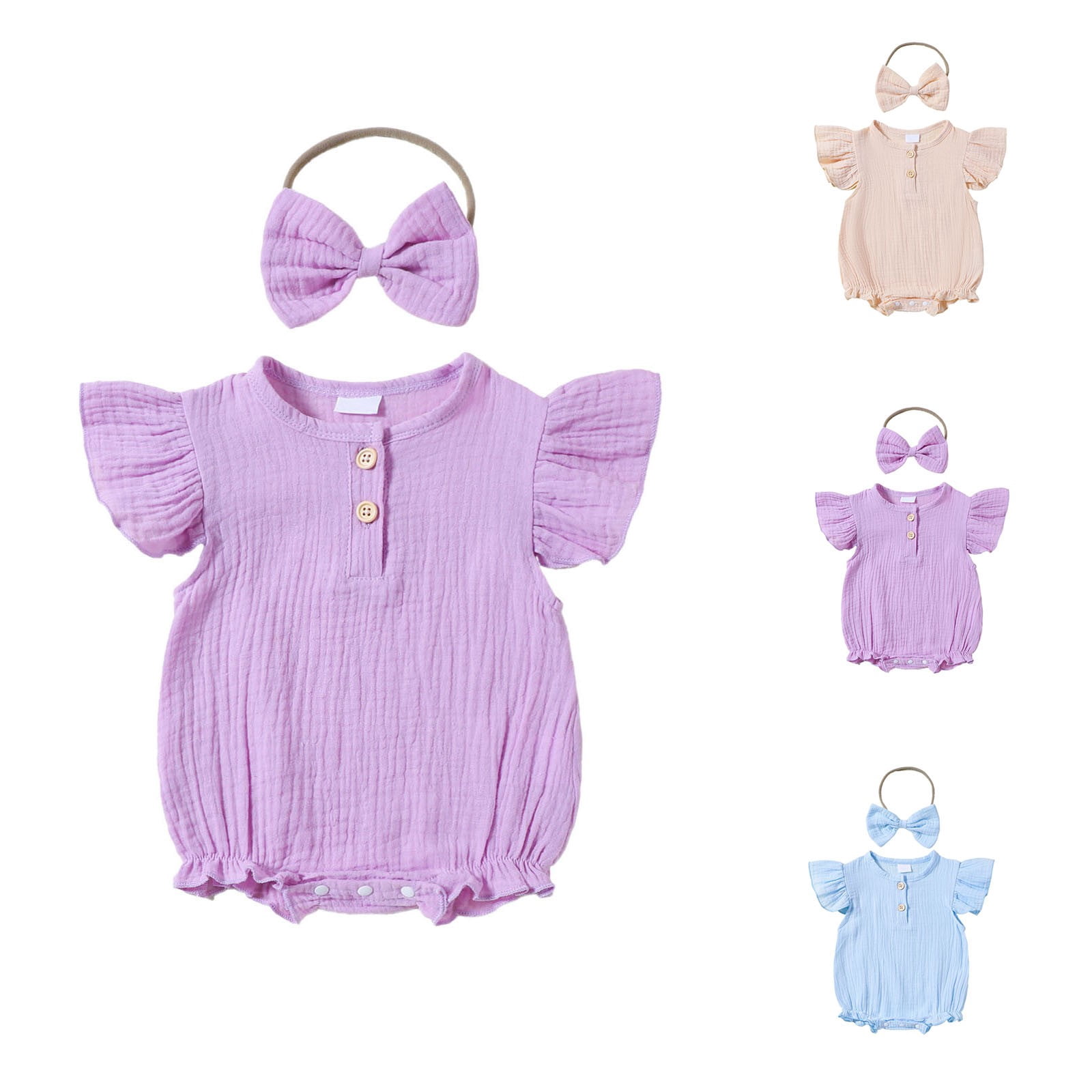 DJDLJWCJ Baby Boy Bodysuit Solid Color Flutter Sleeve Romper Girls ...