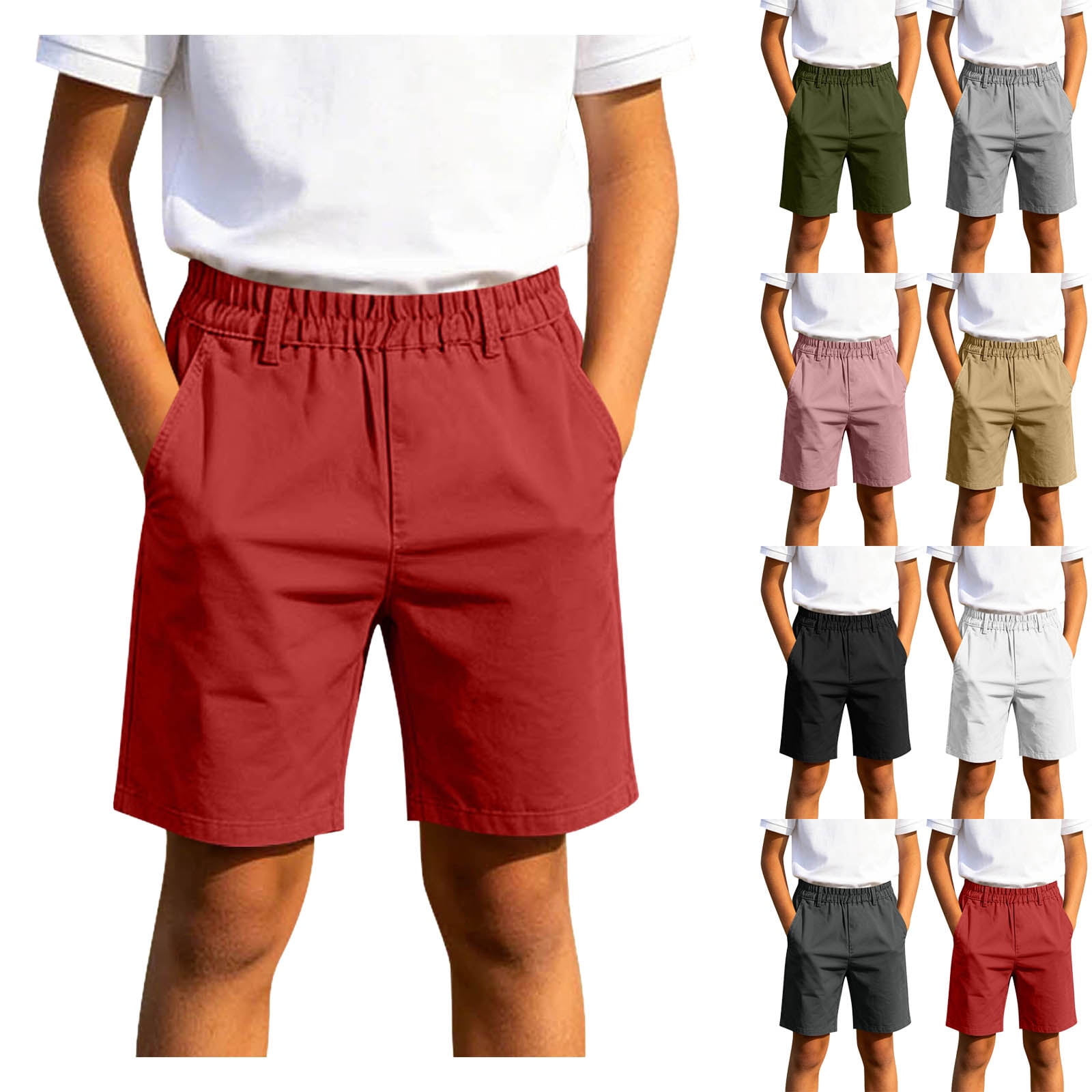 DJDLJWCJ Boys School Uniform Shorts with Pocket Solid Color Elastic ...