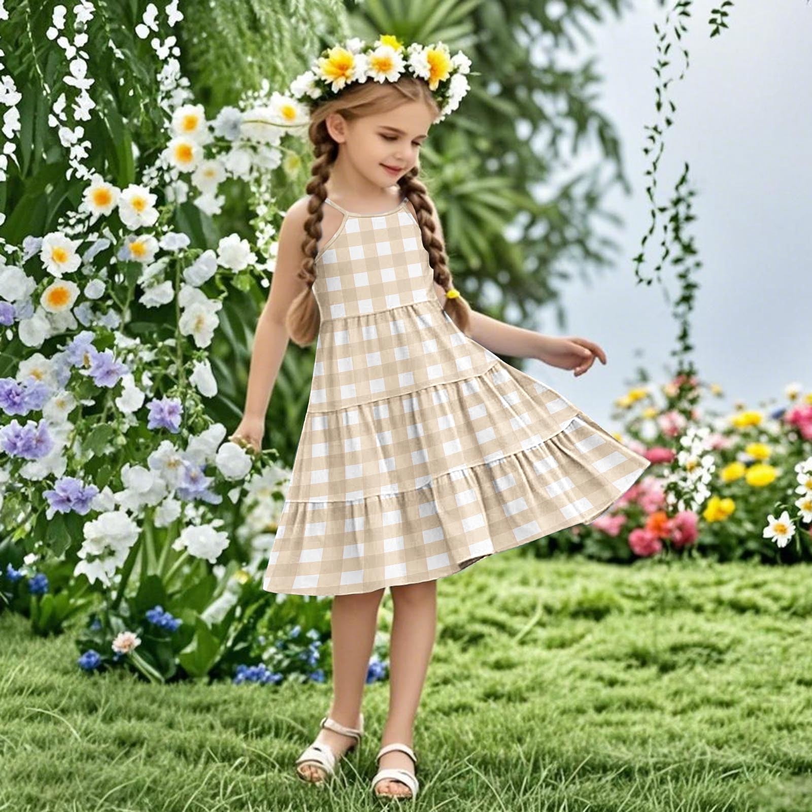 DJDLJWCJ Floral Print Dress for Girls Summer Dresses Without Sleeves ...