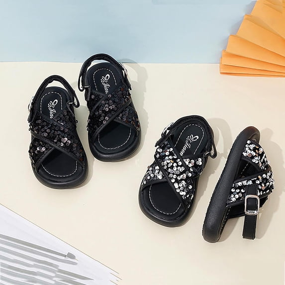 DJDLJWCJ Girls Beach Sandals Summer Hollow out Sequin Summer Sandals ...