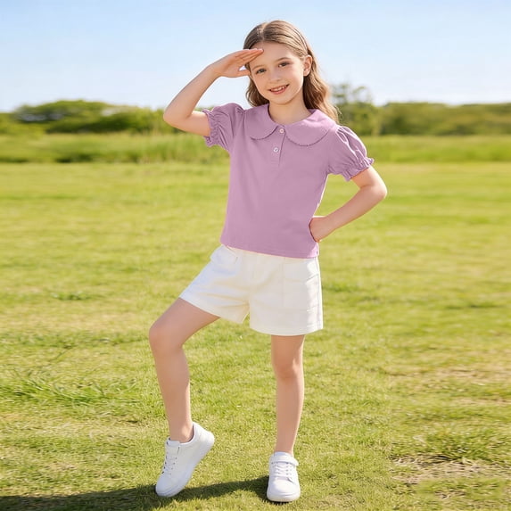 DJDLJWCJ Girls Short Sleeve polo Shirt, Girls Summer Shirts Lightweight ...