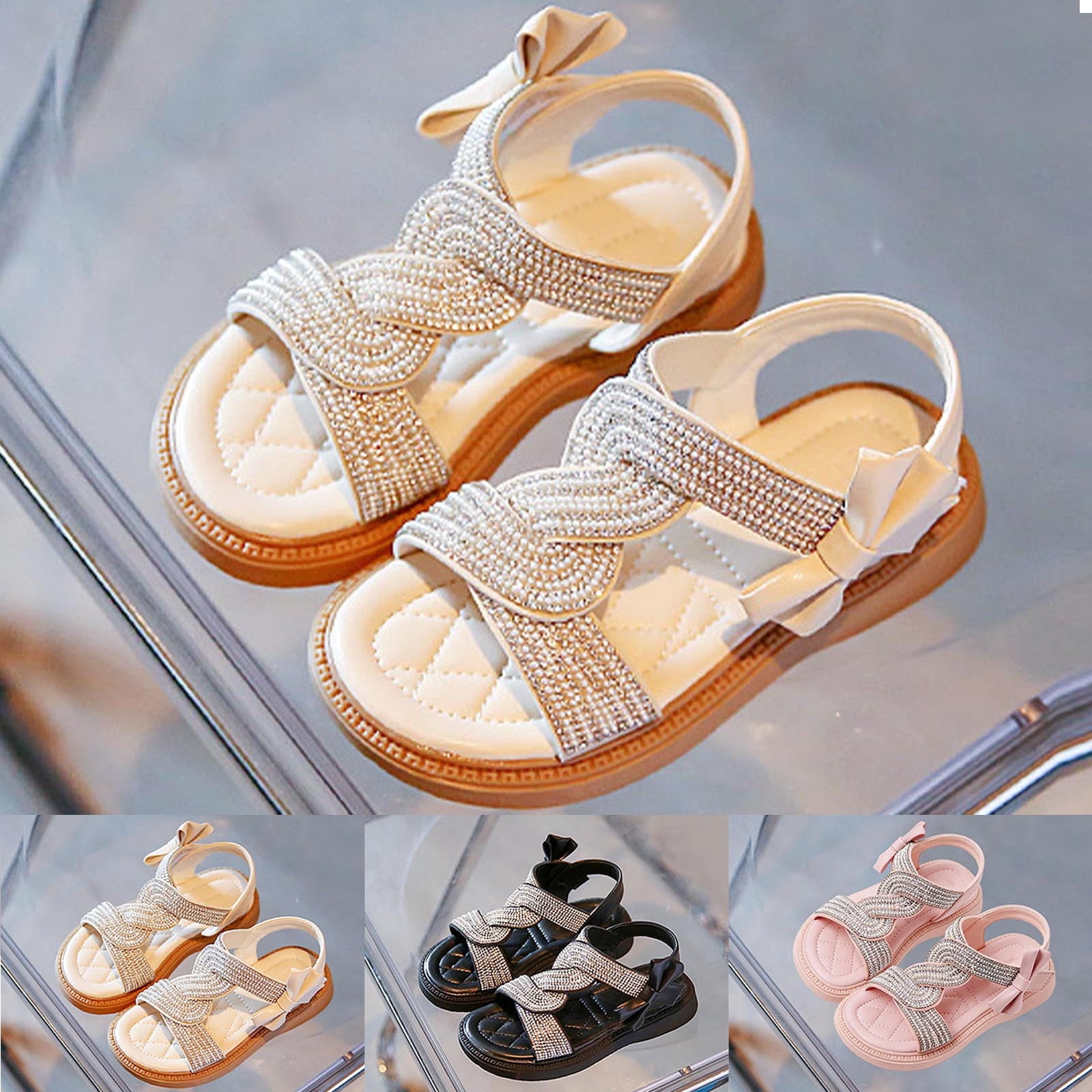 DJDLJWCJ Girls Summer Sandals Solid Hollow out Bow Beach Sandals ...