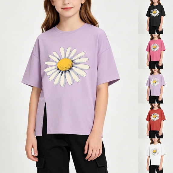 DJDLJWCJ Little Girls Graphic Tees Loose Fit Crewneck Casual T Shirts ...