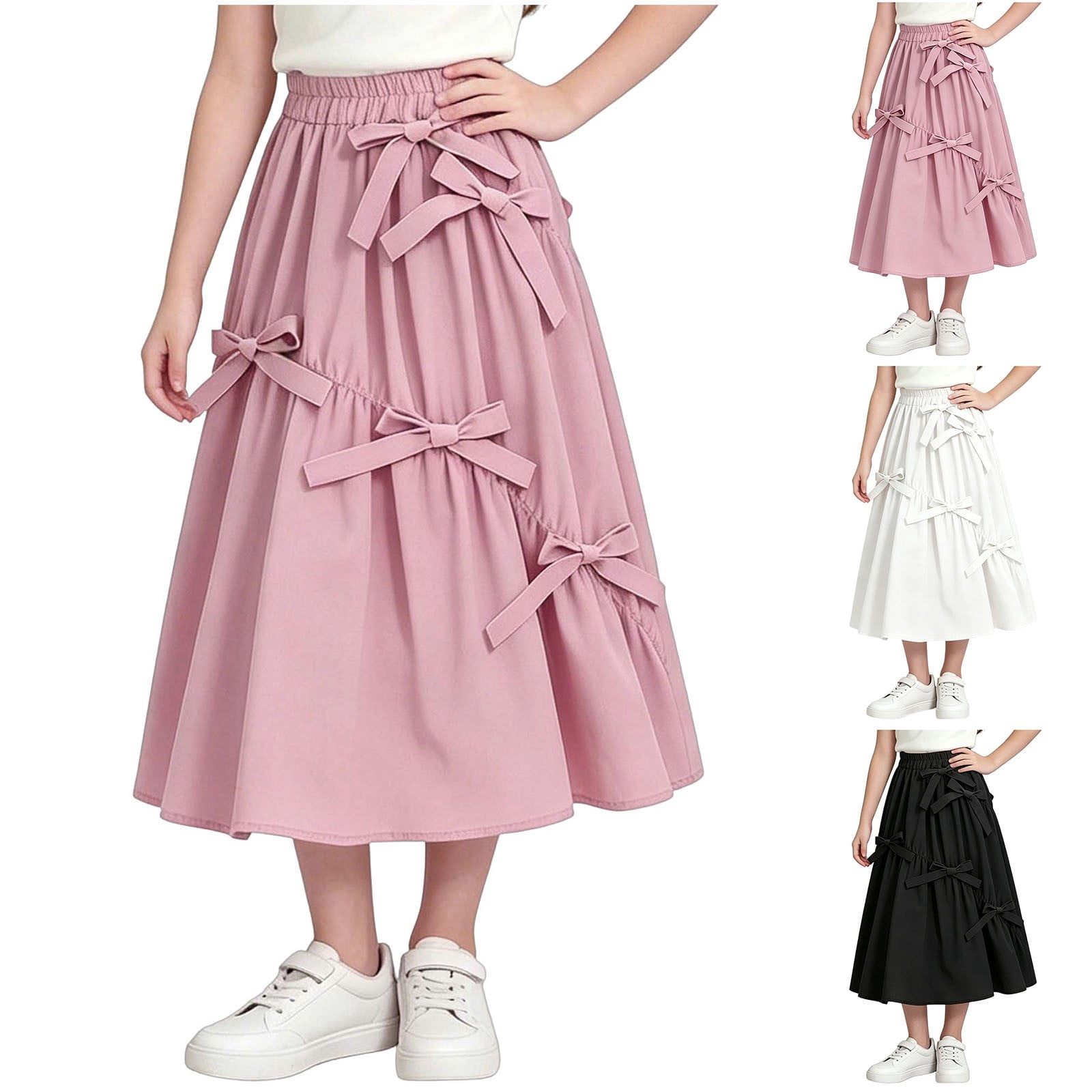 DJDLJWCJ Little Girls Pleated Skirt Bow Elastic Waist A Line Summer ...
