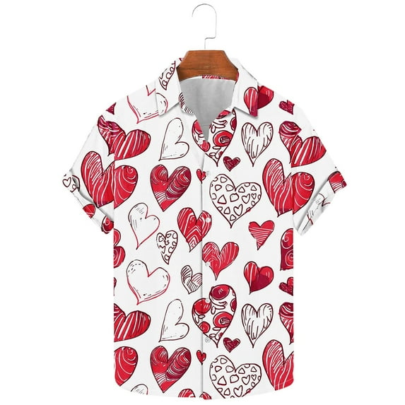 DJDLJWCJ Men’s Short Sleeve Button Down Shirt, Heart Print Lapel Summer ...
