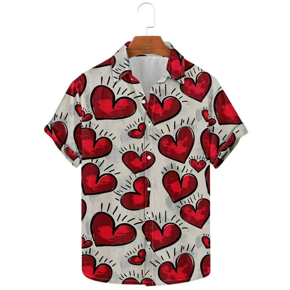 DJDLJWCJ Men’s Short Sleeve Button Down Shirt, Heart Print Lapel Summer ...