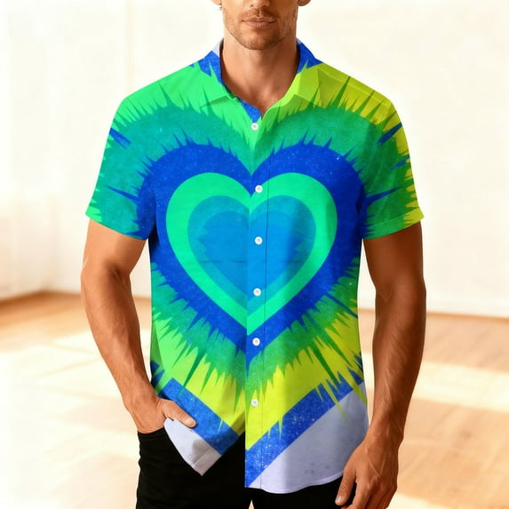 DJDLJWCJ Men’s Short Sleeve Button Down Shirt, Valentine's Day Heart ...