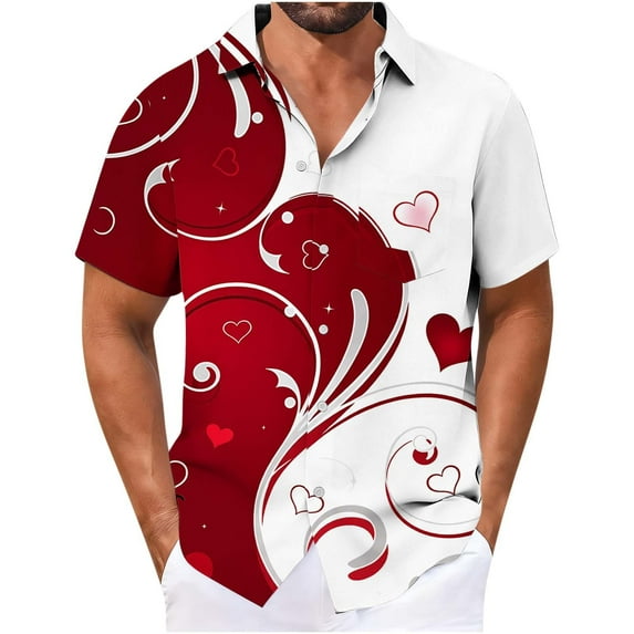 DJDLJWCJ Men’s Short Sleeve Button Down Shirt, Valentine's Day Heart ...