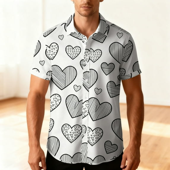 DJDLJWCJ Men’s Short Sleeve Button Down Shirt, Valentine's Day Heart ...