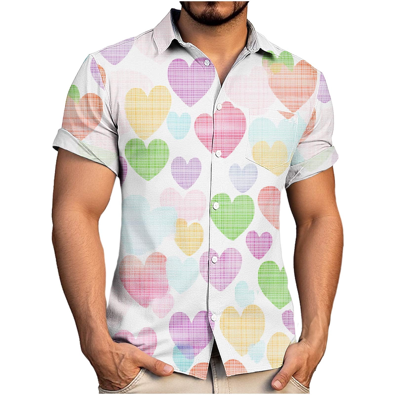DJDLJWCJ Men’s Short Sleeve Button Down Shirt, Valentine's Day Heart ...