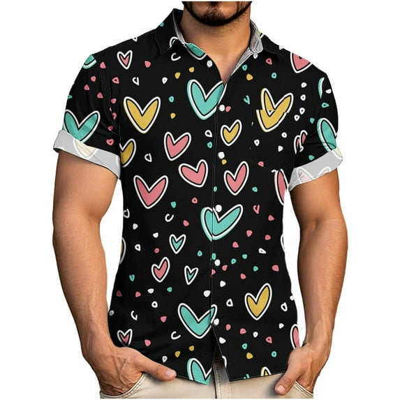 DJDLJWCJ Men’s Valentine's Day Button Shirt, Heart Print Plus Size ...