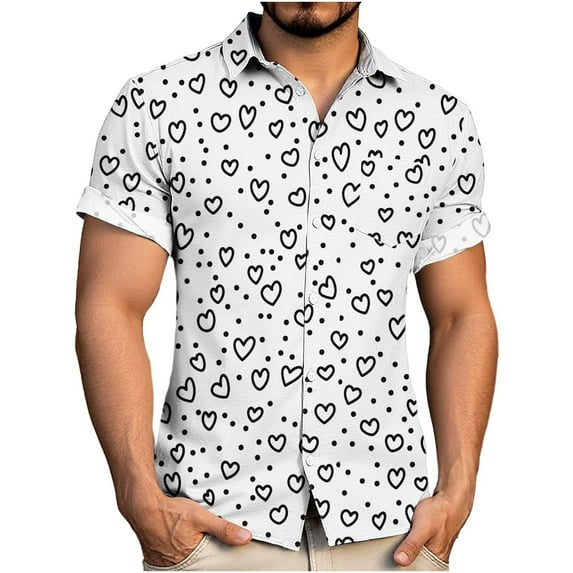 DJDLJWCJ Men’s Valentine's Day Button Shirt, Heart Print Plus Size ...