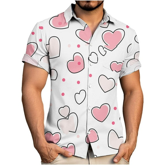 DJDLJWCJ Men’s Valentine's Day Button Shirt, Plus Size Heart Print ...