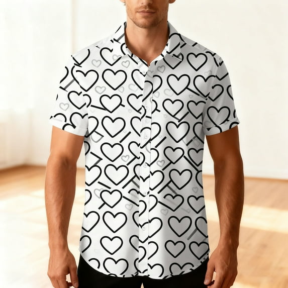DJDLJWCJ Men’s Valentine's Day Button Shirt, Plus Size Turndown Heart ...