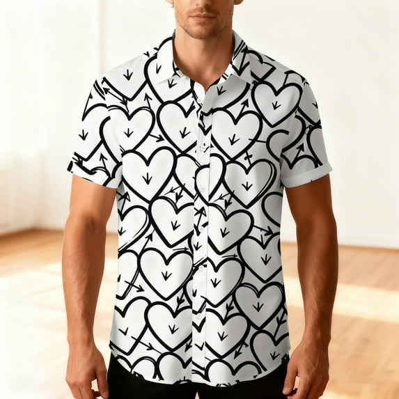 DJDLJWCJ Men’s Valentine's Day Button Shirt, Plus Size Turndown Heart ...