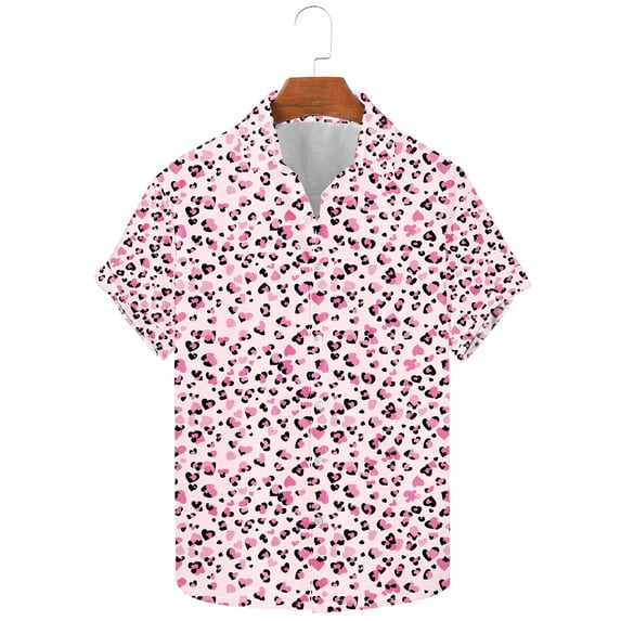 DJDLJWCJ Men’s Valentine's Day Button Shirt, Short Sleeve Heart Print ...