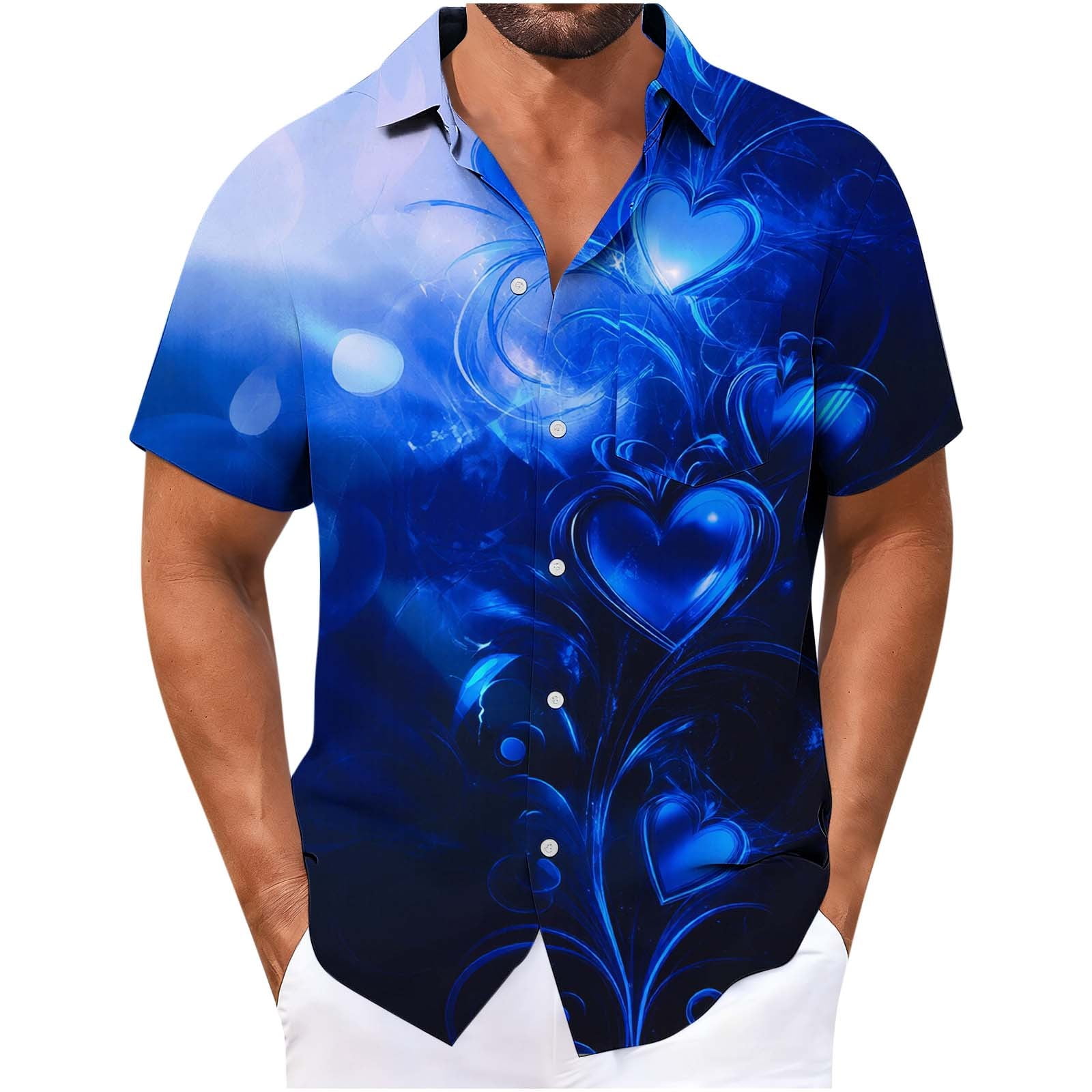 DJDLJWCJ Men’s Valentine's Day Button T Shirt, Plus Size Turndown Heart ...