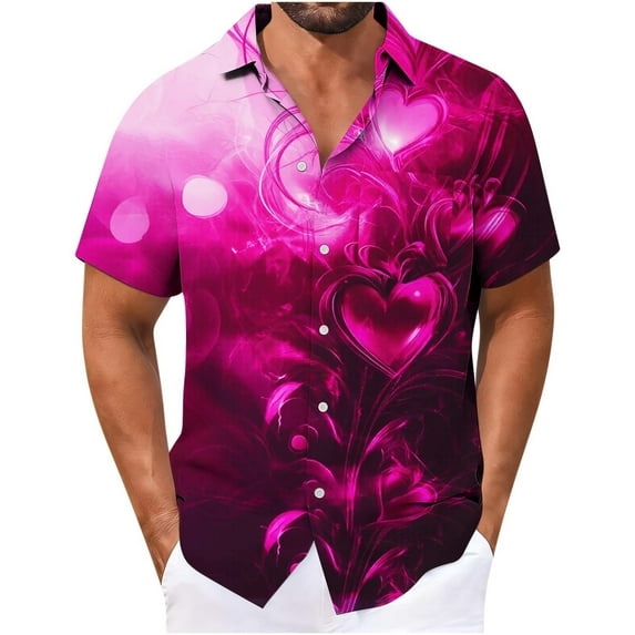 DJDLJWCJ Men’s Valentine's Day Button T Shirt, Plus Size Turndown Heart ...