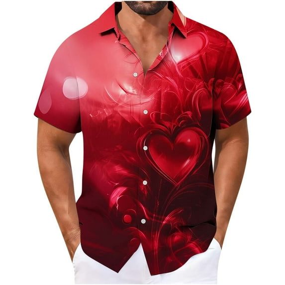 DJDLJWCJ Men’s Valentine's Day Button T Shirt, Plus Size Turndown Heart ...