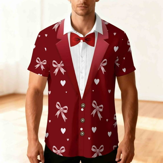 DJDLJWCJ Men’s Valentine's Day Shirt Short Sleeve Button Down, Heart ...