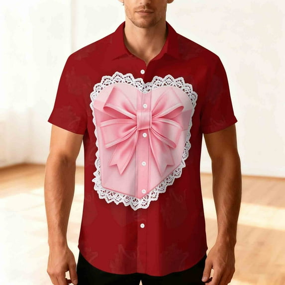 DJDLJWCJ Men’s Valentine's Day Shirt Short Sleeve Button Down, Heart ...