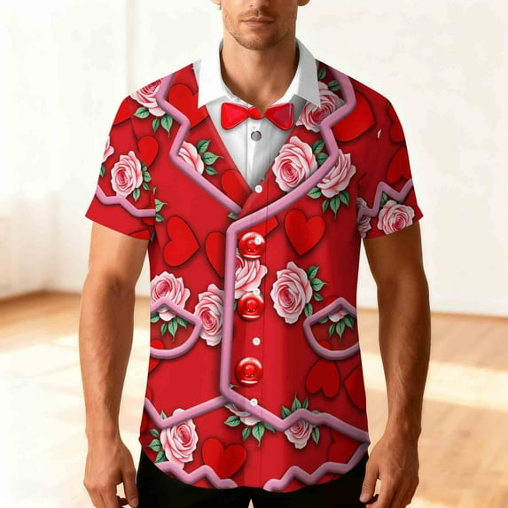 DJDLJWCJ Men’s Valentine's Day Shirt Short Sleeve Button Down, Heart ...