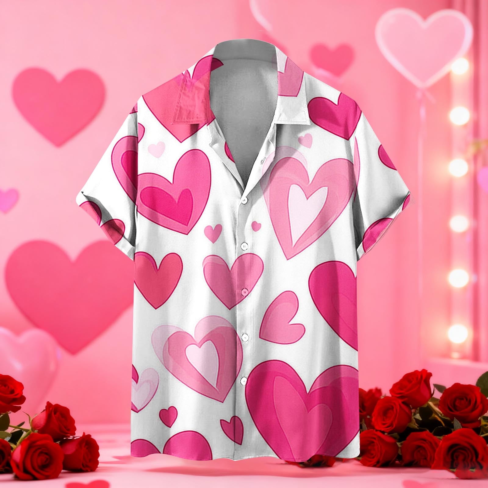 DJDLJWCJ Men’s Valentine's Day Shirt Short Sleeve Button Down, Heart ...