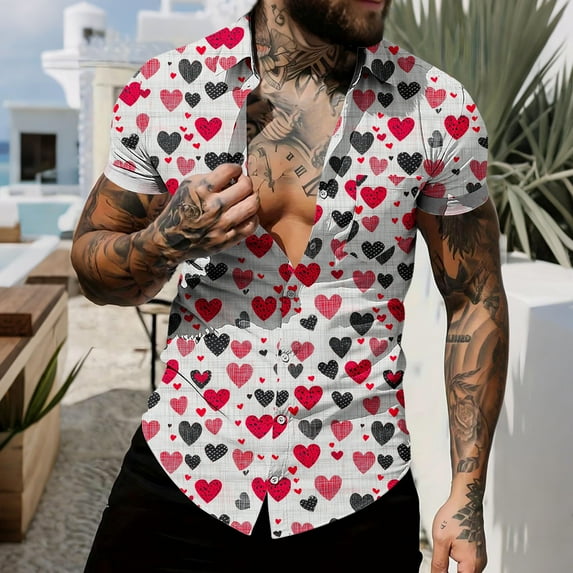DJDLJWCJ Men’s Valentine's Day Shirt Short Sleeve, Button Shirt ...