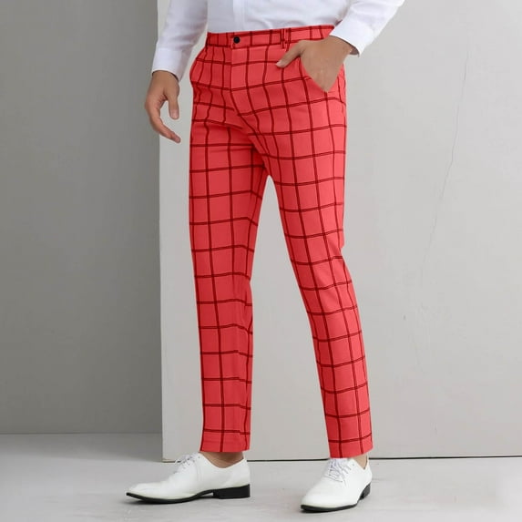 DJDLJWCJ Mens Big and Tall Fashion Pants Elastic Waist Plaid Print Soft ...