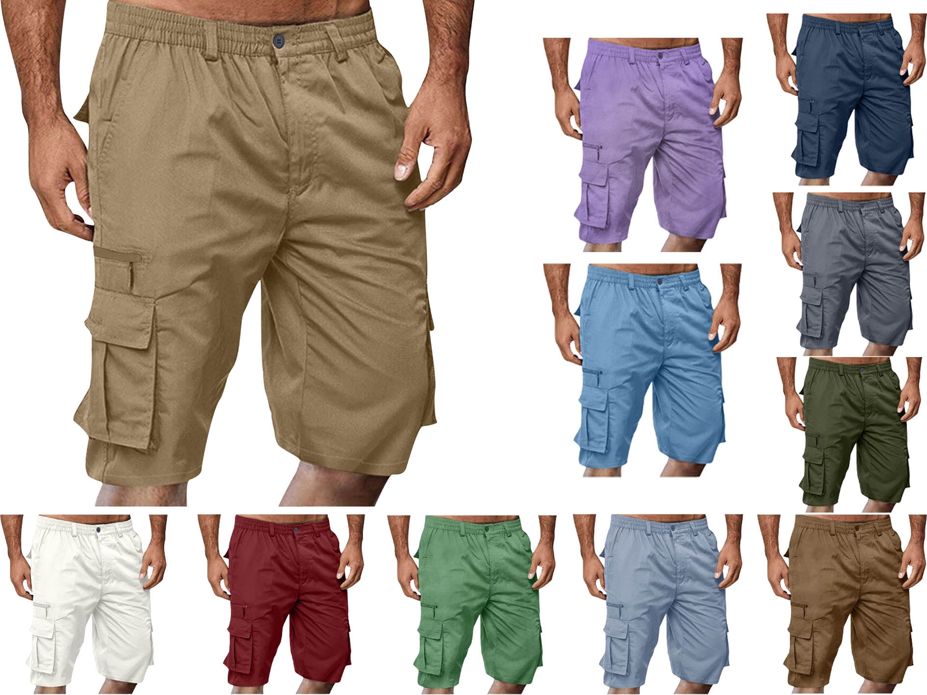 DJDLJWCJ Mens Cargo Shorts Summer Fashion Solid Short Sleeve Lapel ...