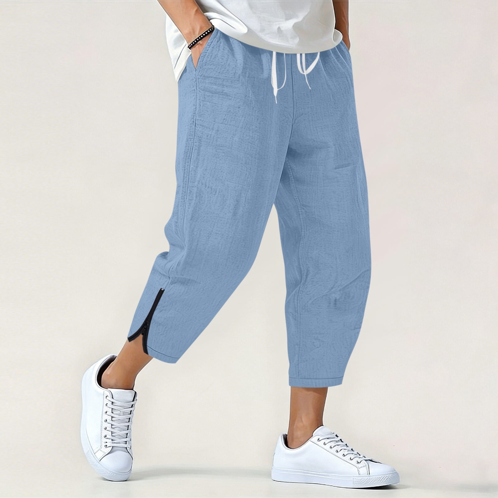 DJDLJWCJ Mens Jogger Sweatpants Linen Elastic Waist Summer Casual Pants ...