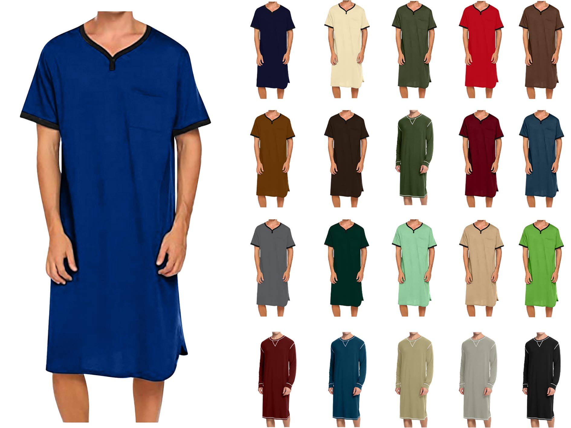 DJDLJWCJ Mens Nightgown Big and Tall V-Neck PJ Soft Loose Long Lounge ...
