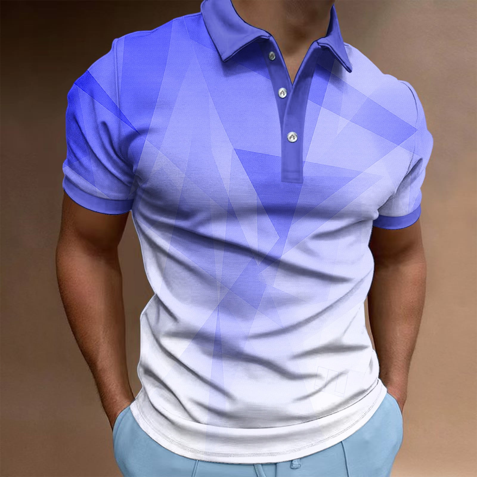 DJDLJWCJ Mens Polo Shirts Short Sleeve Plus Size Button Gradient Muscle ...