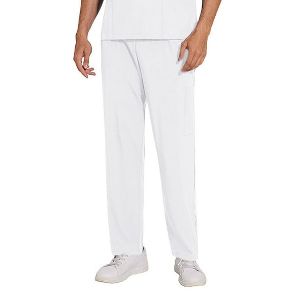DJDLJWCJ Mens Scrub Pants Elastic Waist Solid Straight Leg Pants Nurse ...