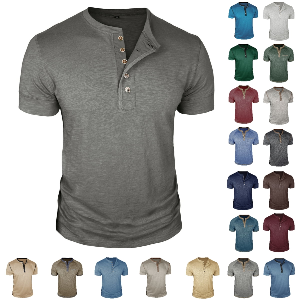 DJDLJWCJ Mens T-shirt Crewneck Solid Color Button Tee Stretch Soft ...