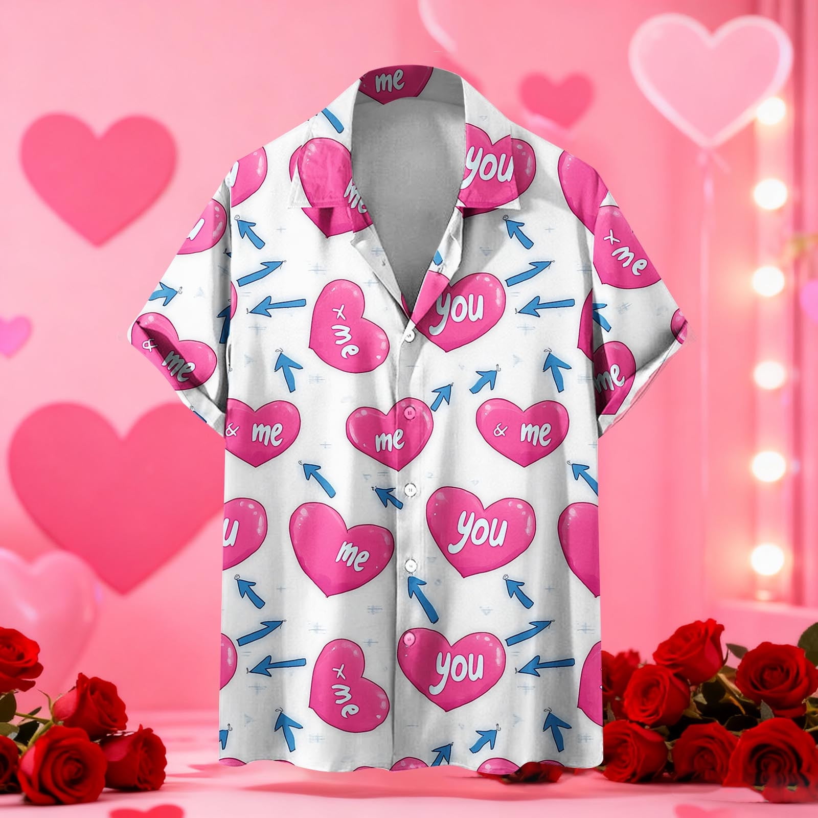 DJDLJWCJ Mens Valentine's Day Shirt, Heart Print Lapel Loose Soft ...