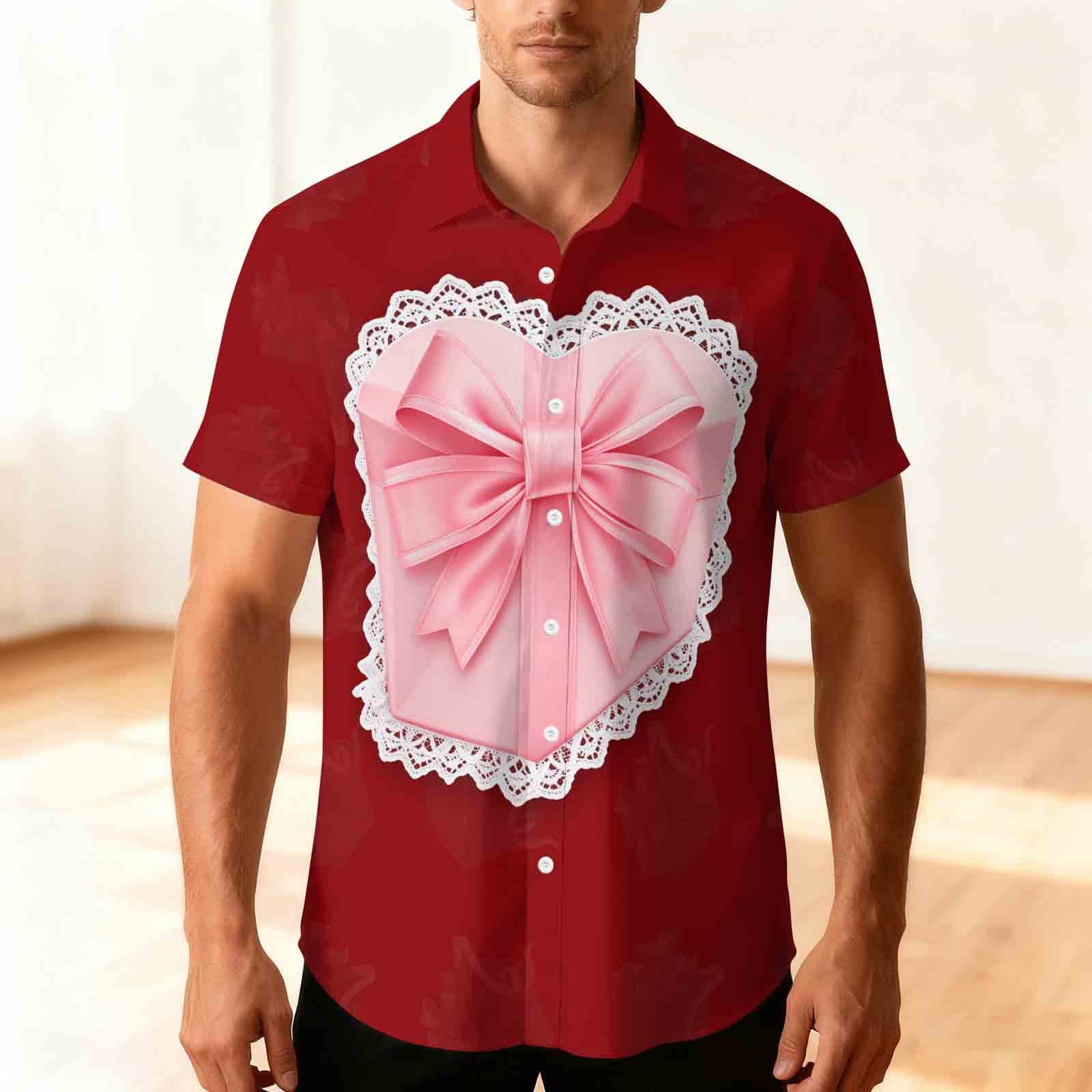 DJDLJWCJ Mens Valentine's Day Shirt, Heart Print Lapel Loose Soft ...