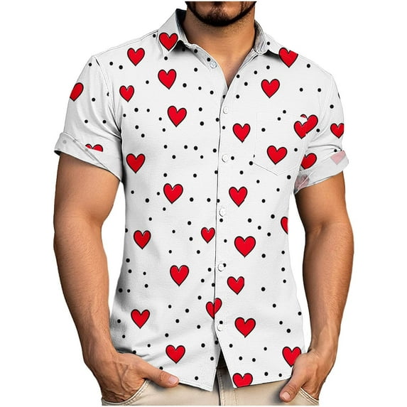 DJDLJWCJ Mens Valentine's Day Shirt for Men, Summer Plus Size Turndown ...