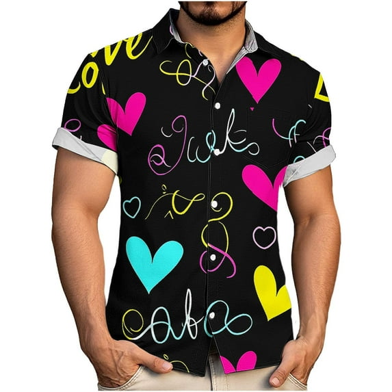 DJDLJWCJ Mens Valentine's Day Shirt for Men, Turndown Heart Print Loose ...