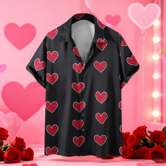 DJDLJWCJ Mens Valentine's Day Summer Shirt, Plus Size Heart Print ...