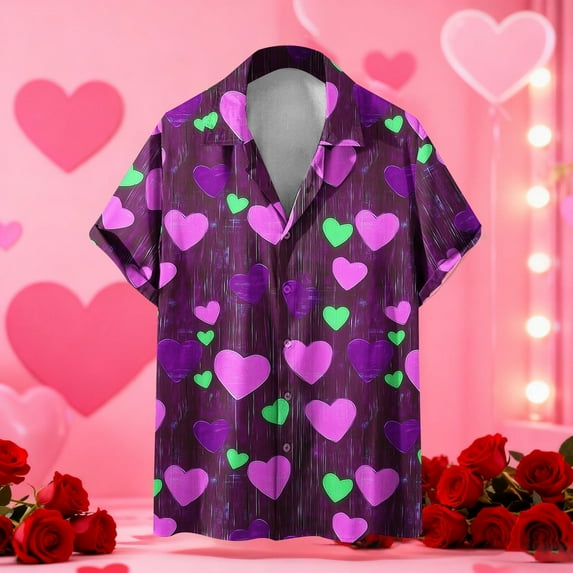 DJDLJWCJ Mens Valentine's Day Summer Shirt, Plus Size Heart Print ...