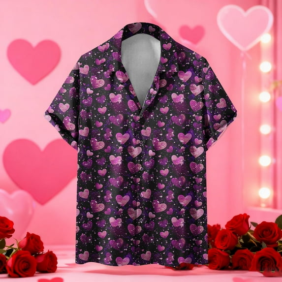 DJDLJWCJ Mens Valentine's Day Summer Shirt, Plus Size Heart Print ...