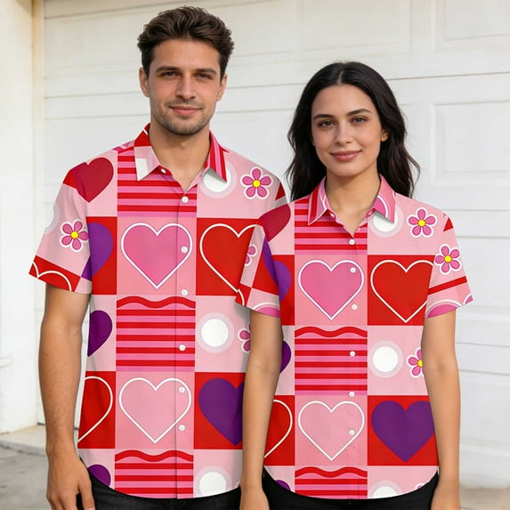 DJDLJWCJ Mens Valentine's Day Tee Shirt, Button Casual Heart Print ...